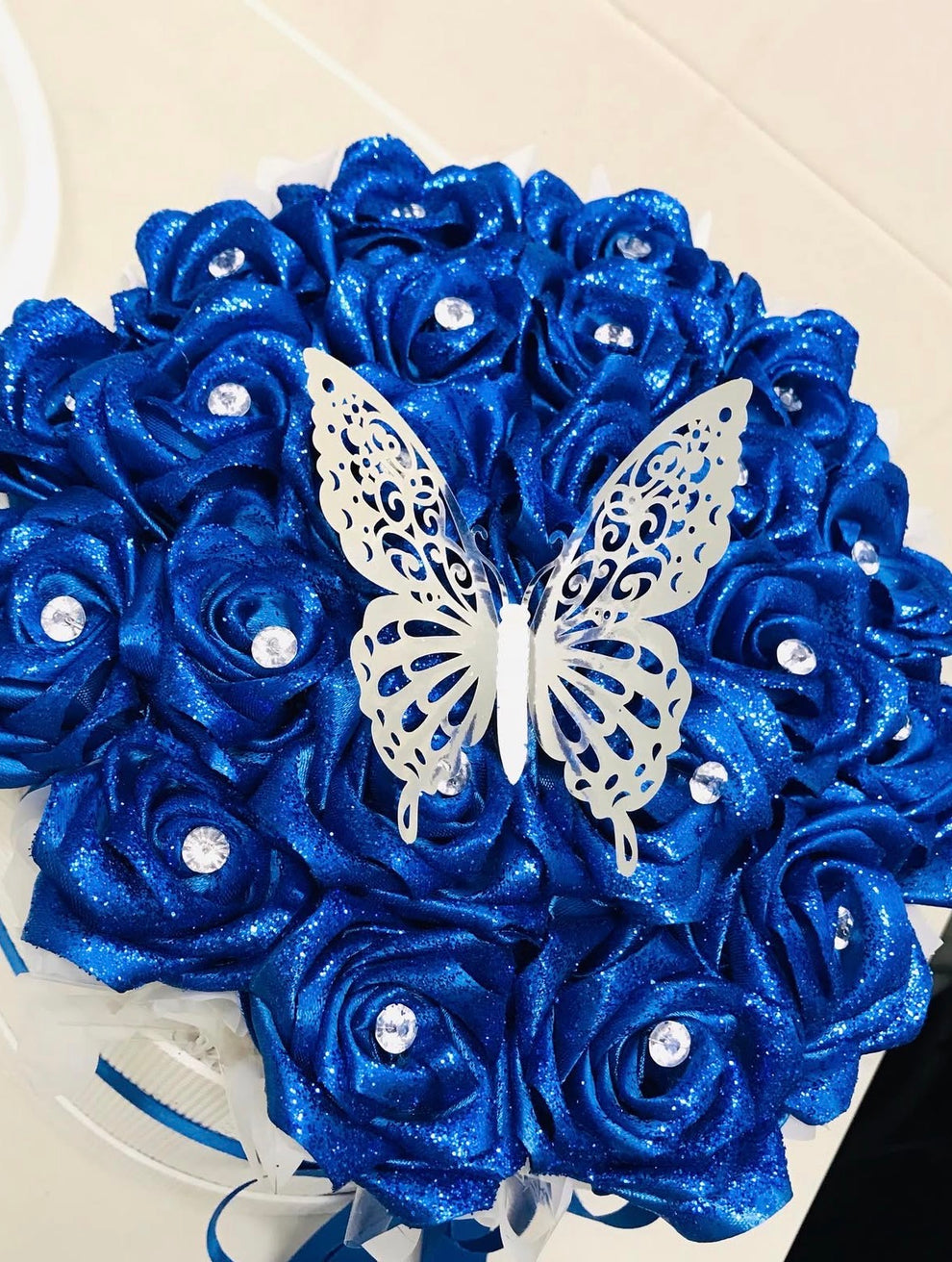 Blue Rose Flower Valentine Day Box - Royal Glitter Roses - Carrara Gold ...